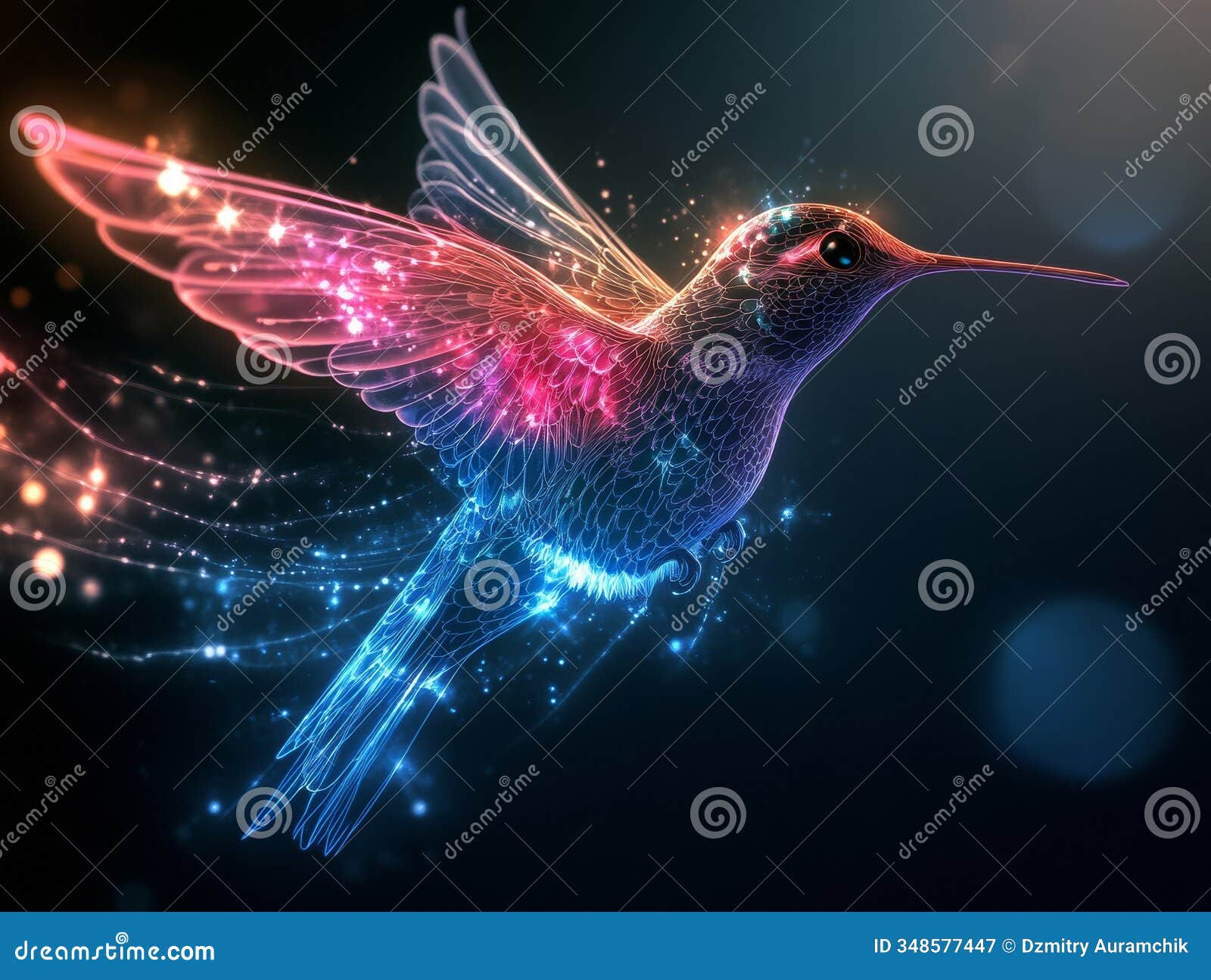 Mesmerizing Neon Hummingbird Soaring in the Dark with Glowing Feathers ...
