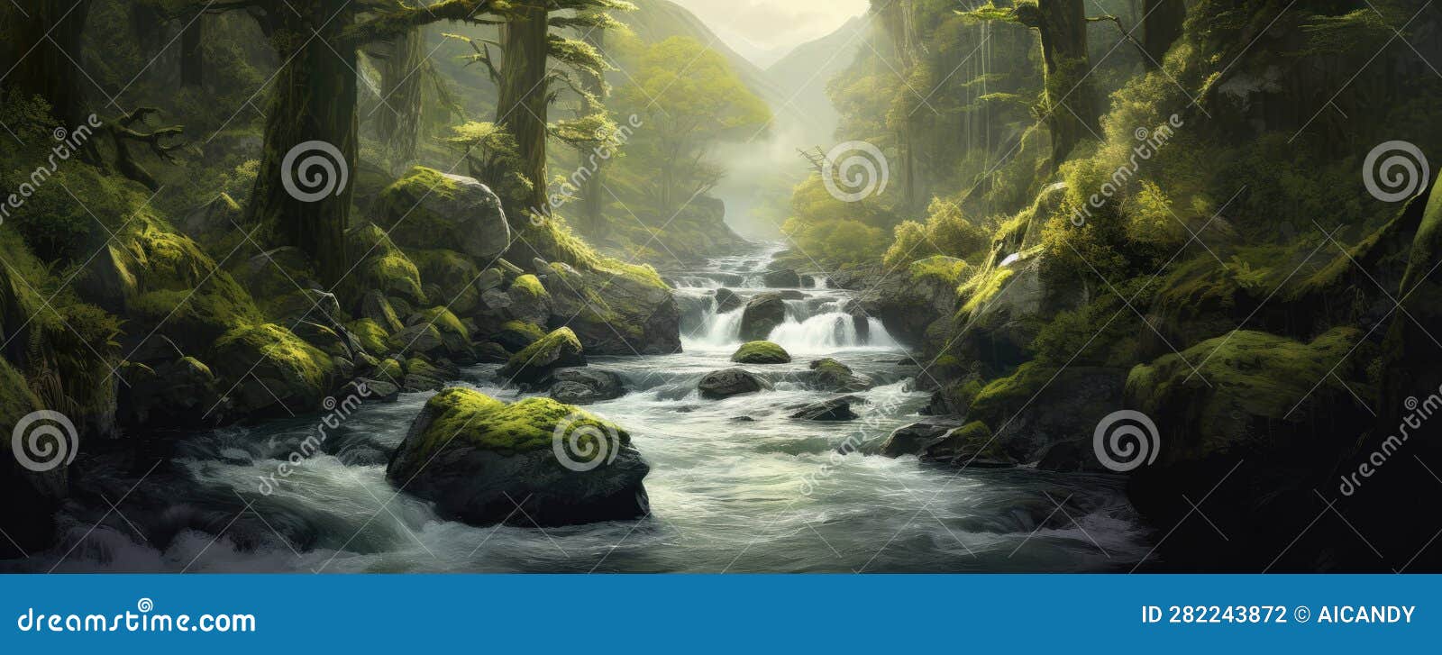 Mesmerizing Panoramic View of a Cascading River in a Deep Forest Gorge ...