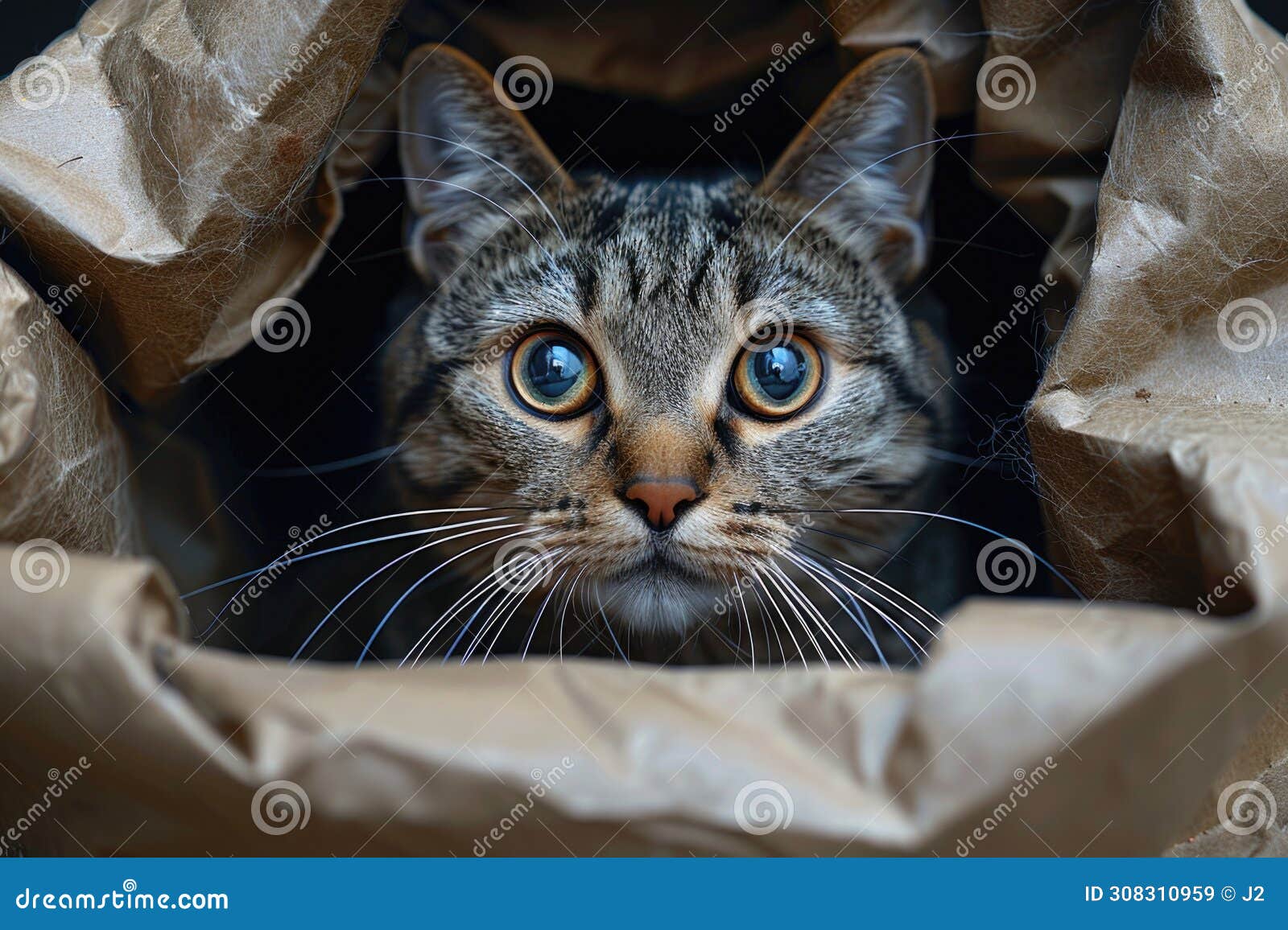 A Mesmerizing Stare from a Tabby Cat Concealed in the Shadows of a ...