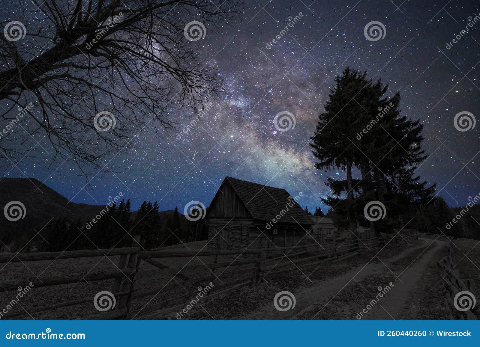 Mesmerizing Starry Night Sky Over the Rural Landscape Stock Photo ...