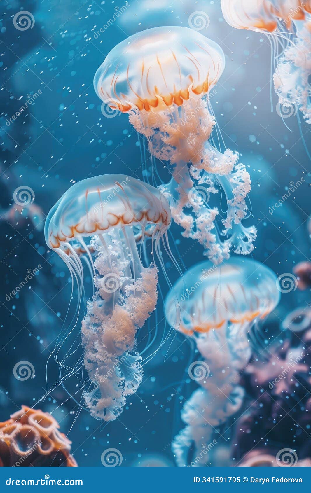 Mesmerizing Underwater Jellyfish in Stunning Blue Ocean Lighting Stock ...