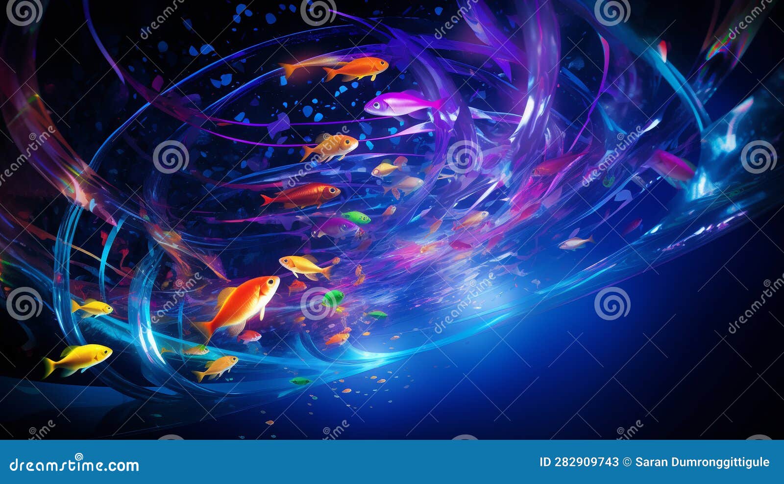 A Mesmerizing Underwater Scene with a Swirl of Neon-colored Fish Stock ...
