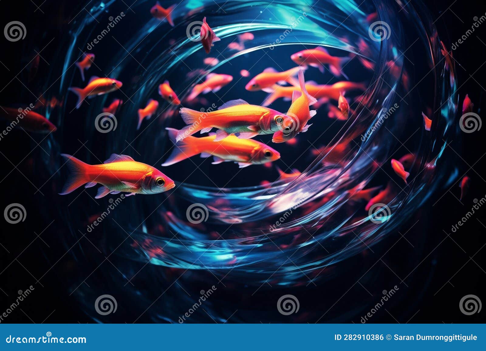 A Mesmerizing Underwater Scene with a Swirl of Neon-colored Fish Stock ...