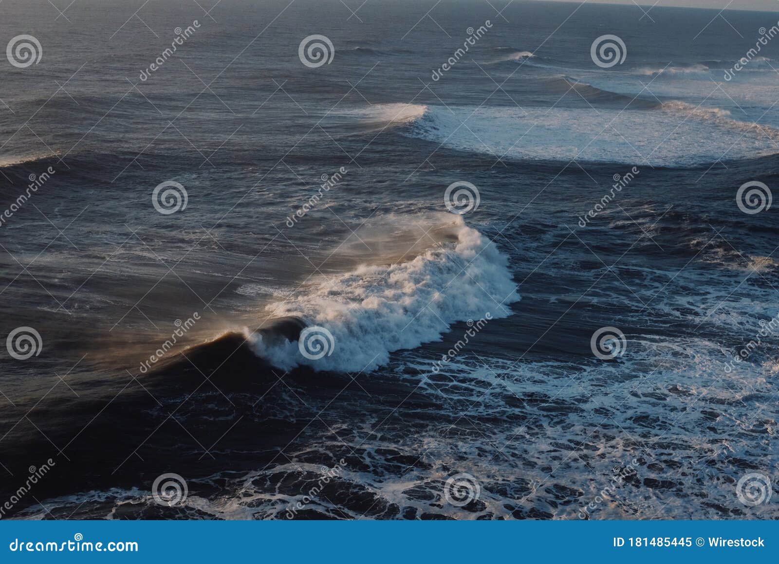Mesmerizing View of Big Waves at Sunset Stock Image - Image of white ...