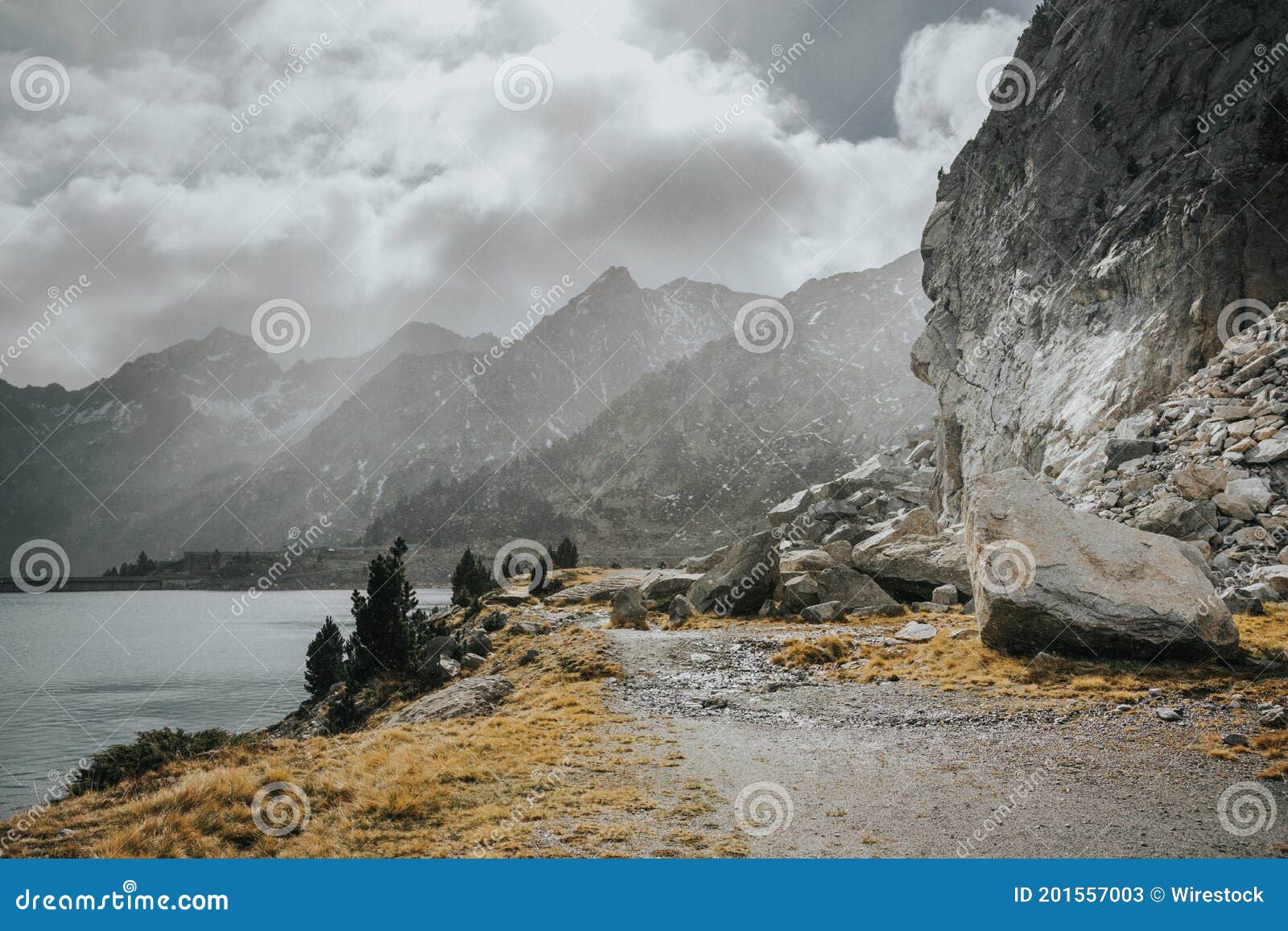 Mesmerizing View of a Lake and Cliffs of the Pyrenees on Background of ...