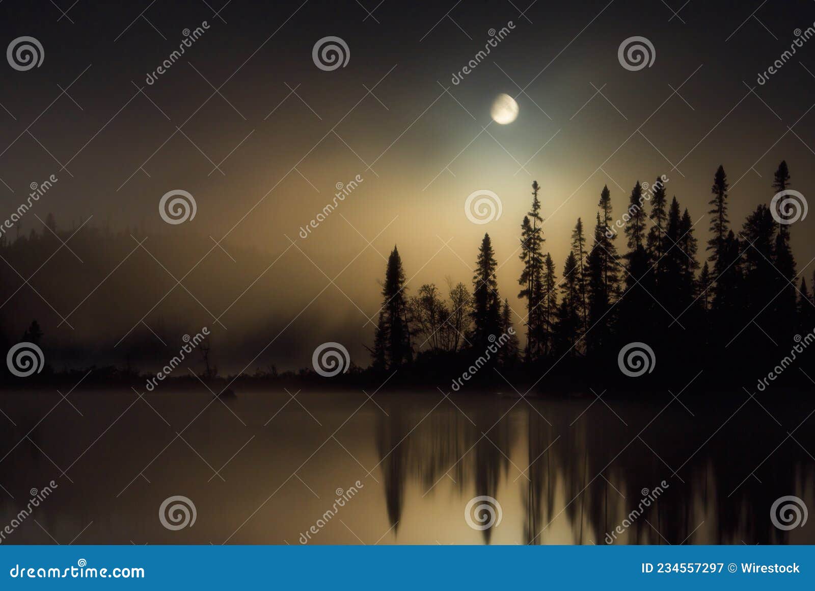 Mesmerizing View of a Moon Over a Lake with Trees at Night Stock Image ...