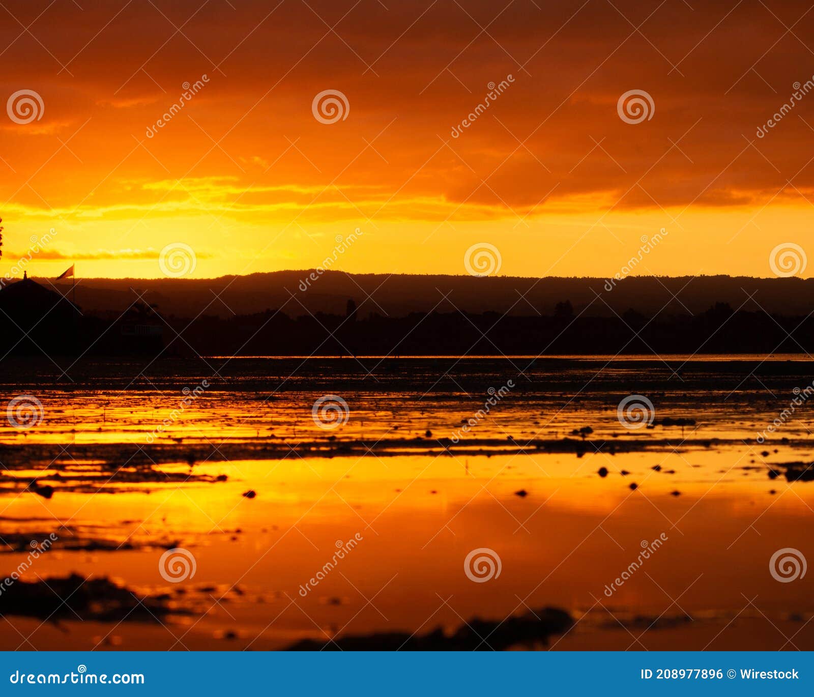 Mesmerizing View of the Sunset on the Lake with Red Sky Reflected on ...
