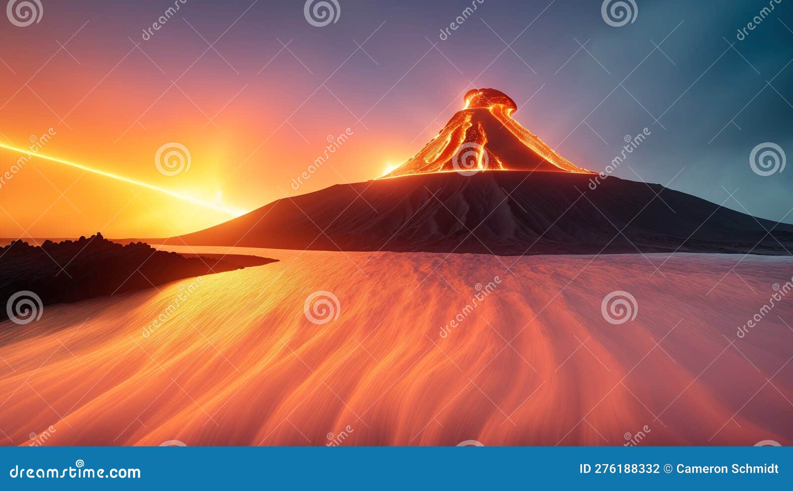 A Mesmerizing View of a Volcano with a Bright Orange Glow AI Generative ...