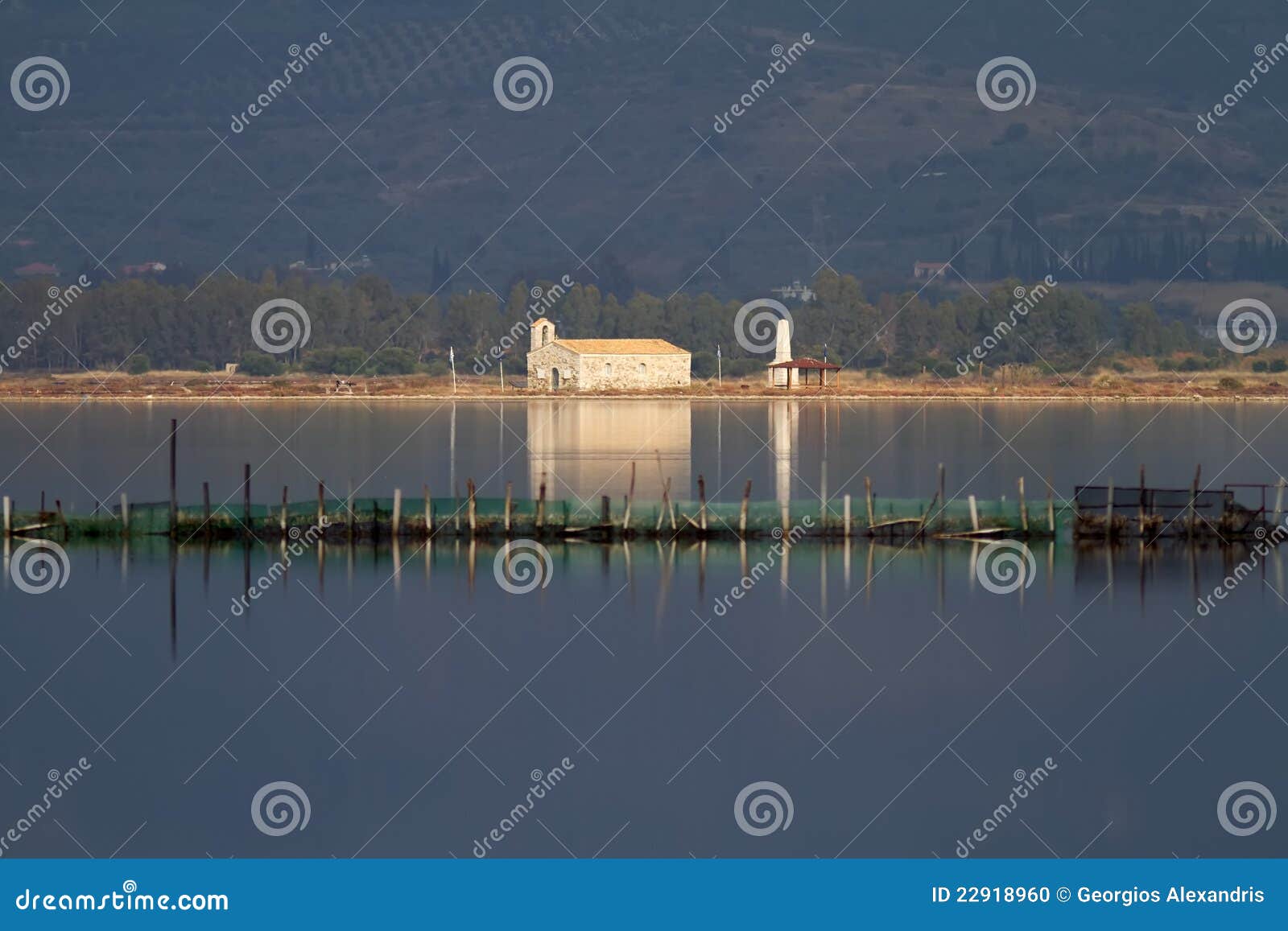 Mesologgi Lagoon and Church Stock Photo - Image of orthodox, greek ...