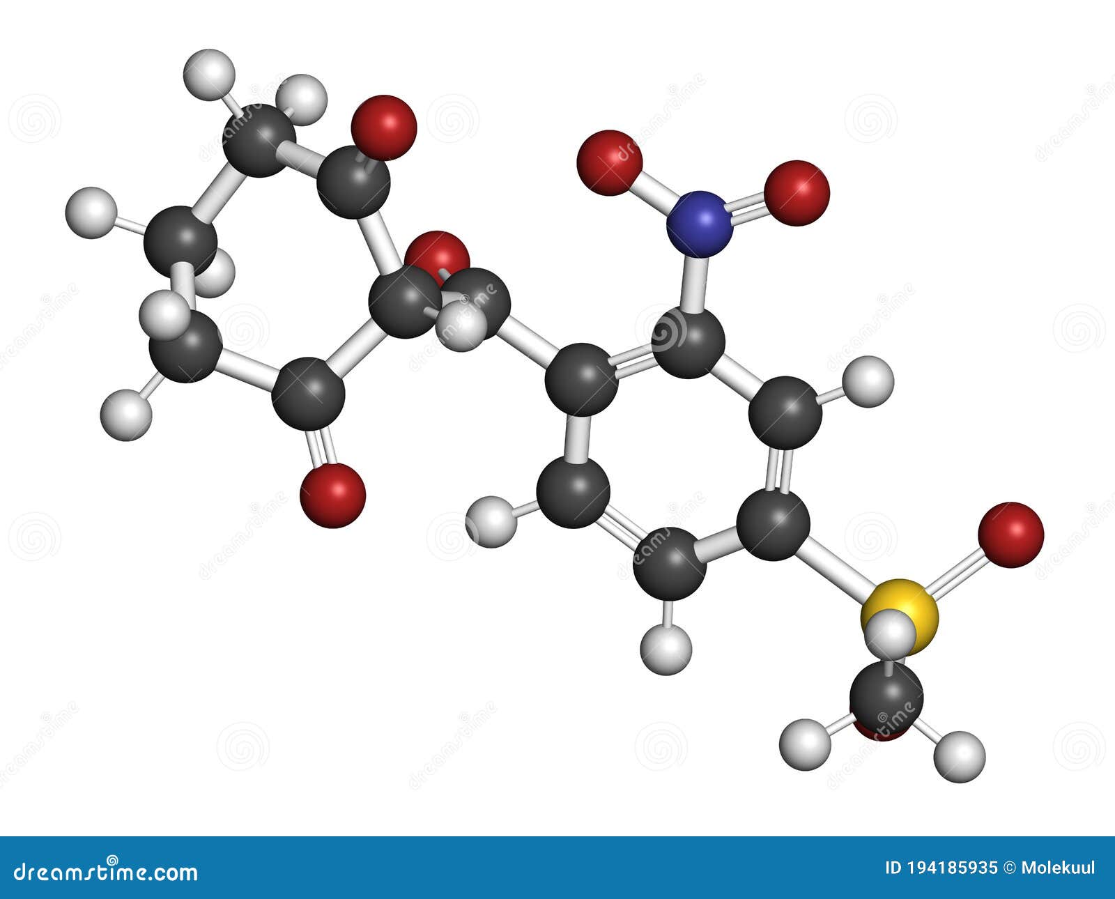 Mesotrione Herbicide Molecule. 3D Rendering. Atoms are Represented As ...