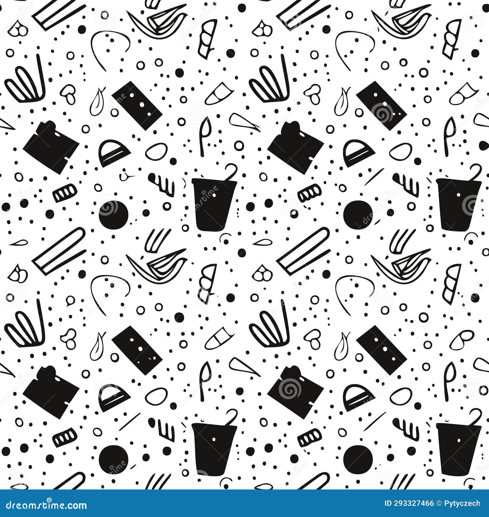 Mess of Abstract Objects. Black and White Vector Seamless Pattern Stock ...