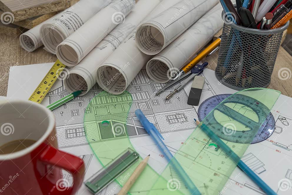 Mess Architect table stock image. Image of engineering - 67907291