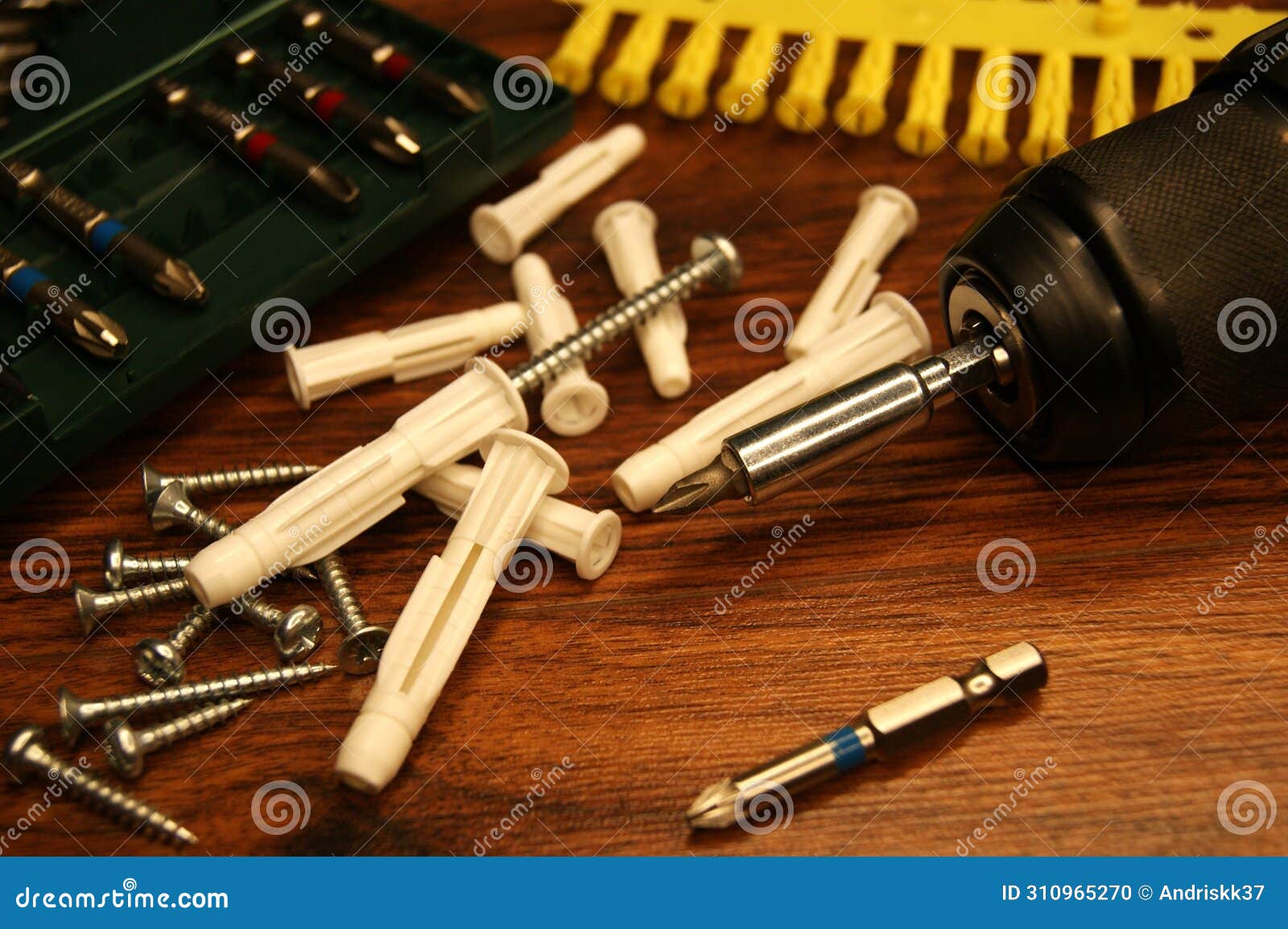A Mess in the Assembly Work Process on the Table. Dowels, Screws ...
