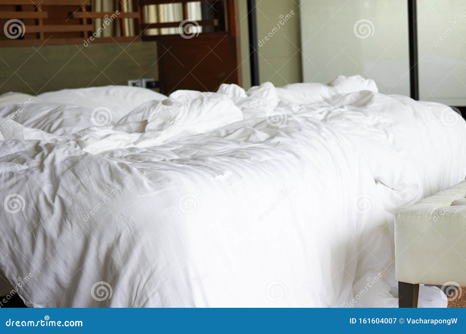 Mess Bed Sheet in the Room of Hotel Stock Image - Image of comforter ...