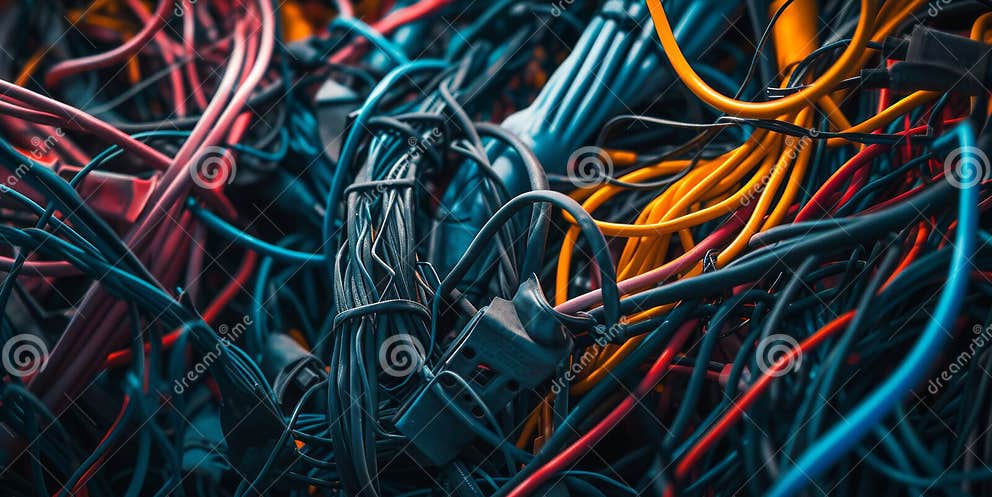 Mess of Colorful Electrical Wires and Cables Complexity Confusion or ...
