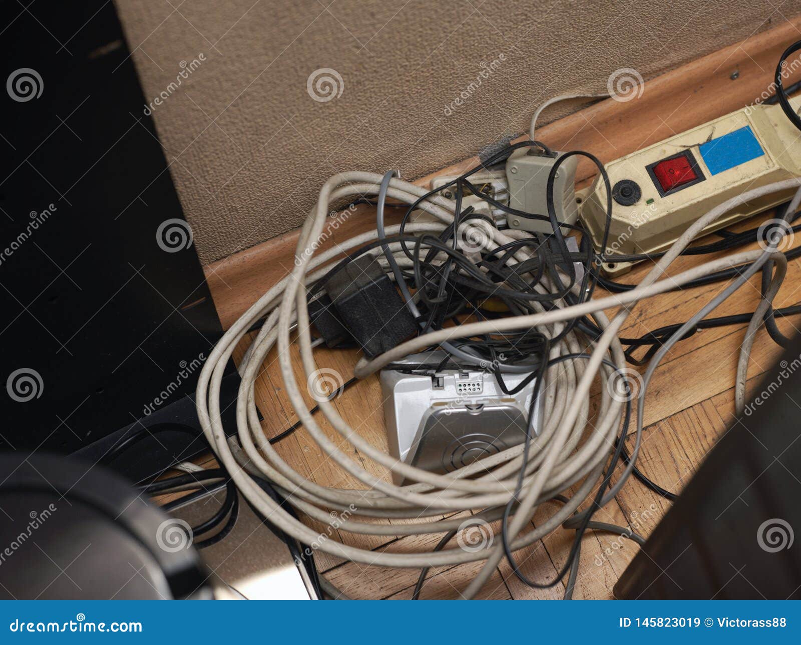 The Mess Electrical Wires With The Blue Sky Background Stock ...