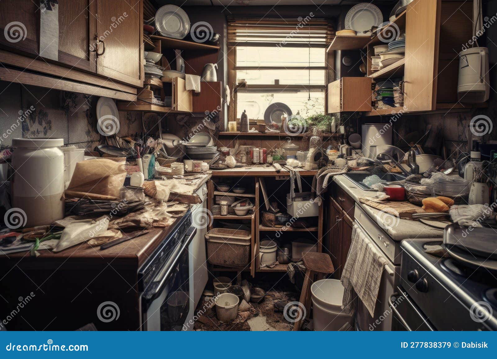 Very Messy Kitchen Interior. Unwashed Dishes. Generative AI Stock ...