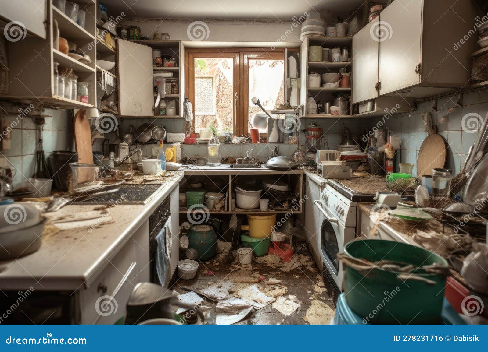 Very Messy Kitchen Interior. Unwashed Dishes. Generative AI Stock ...