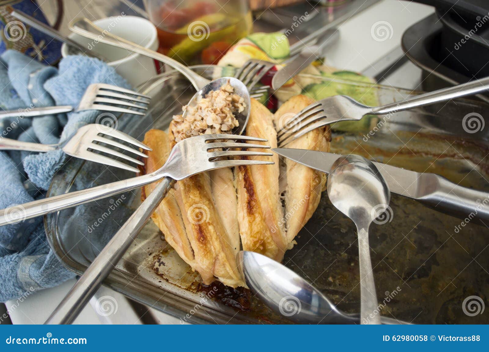 Mess on a Kitchen Table stock photo. Image of cutlery - 62980058