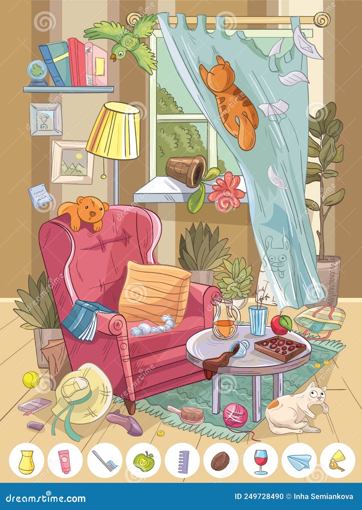 Mess Made by Cat and Dog in the Room Stock Vector - Illustration of ...
