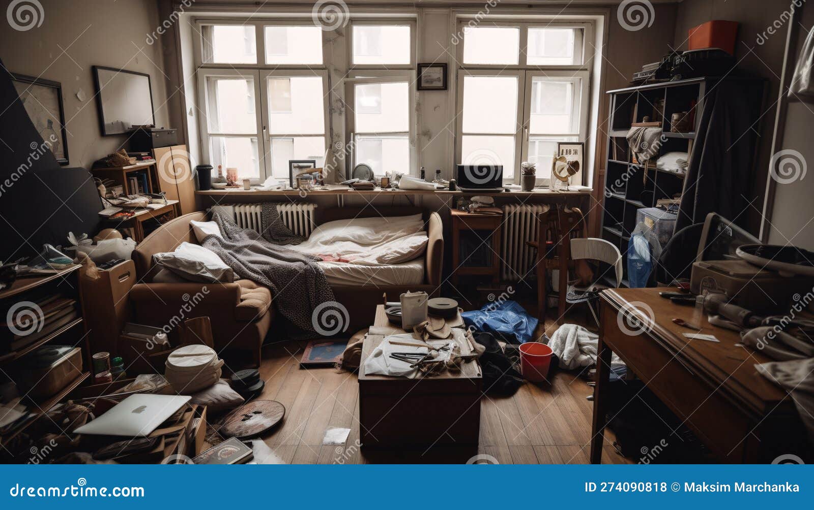 Mess In The Room Of The House Garbage And Trash Generative Ai Stock Illustration