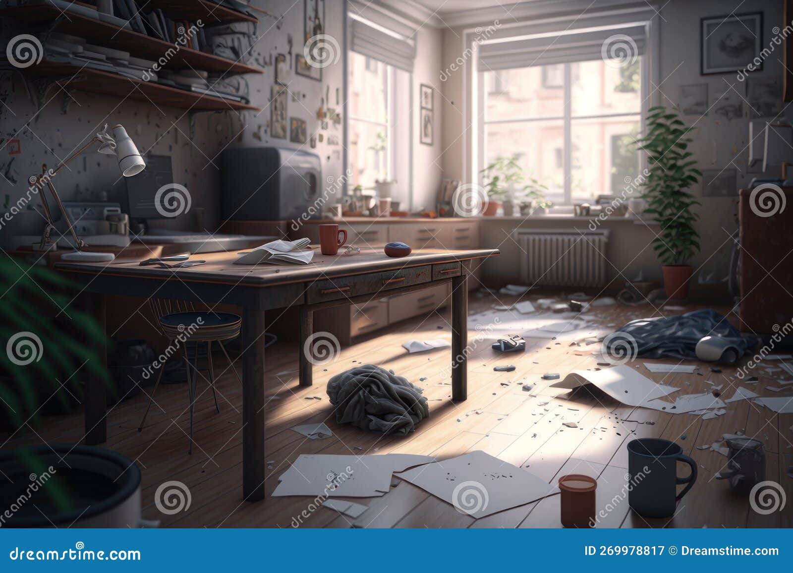 The Mess in the Room, Scattered Garbage. AI Generative Stock ...