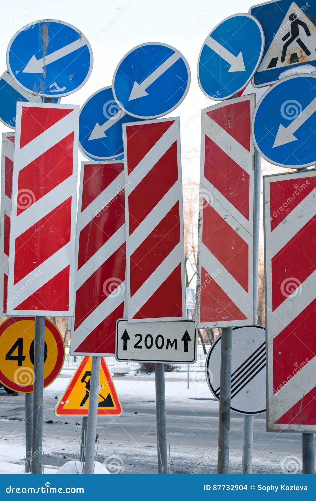 Mess of traffic signs stock photo. Image of maintenance - 87732904