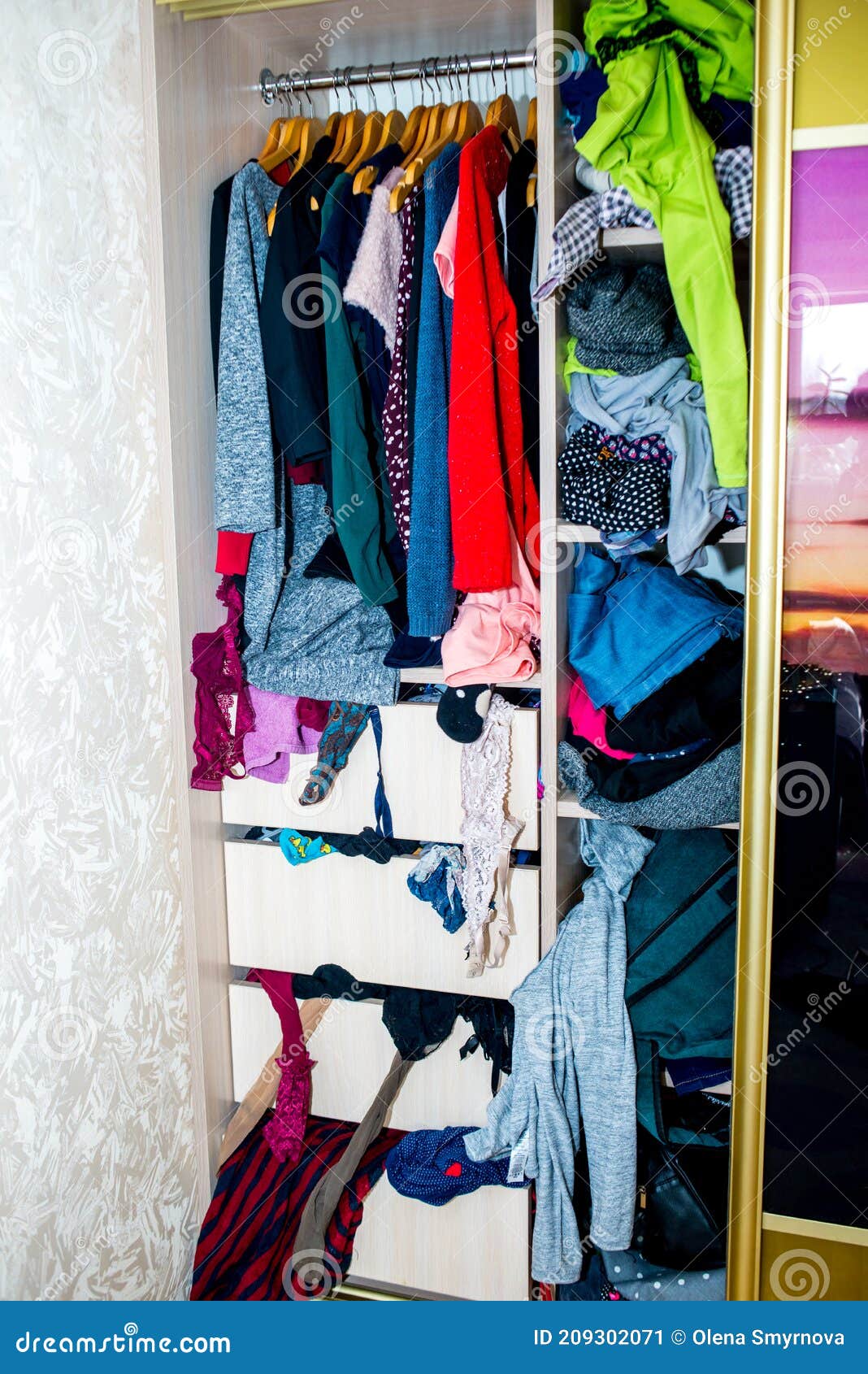 Mess in the wardrobe. stock image. Image of sale, warehouse - 209302071