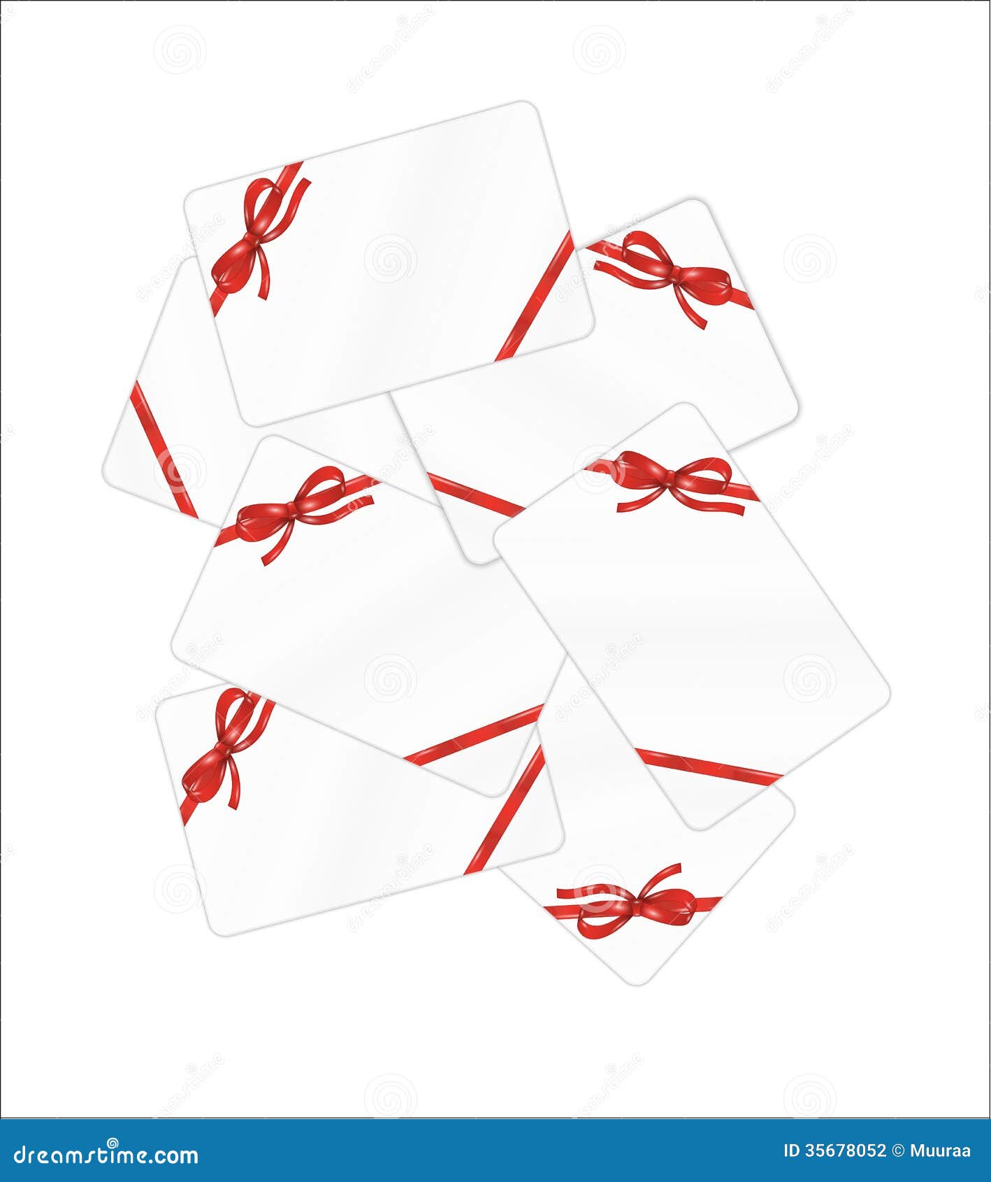 Mess of White Gift Cards with Red Ribbon and Bow Stock Vector ...