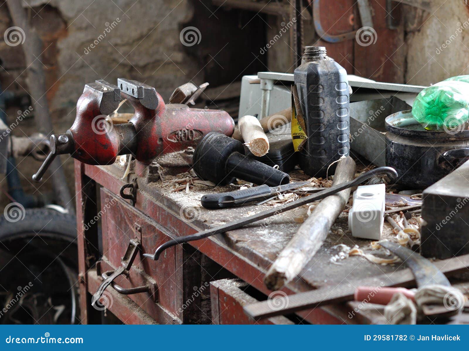 Mess on working table stock photo. Image of tools, vise - 29581782