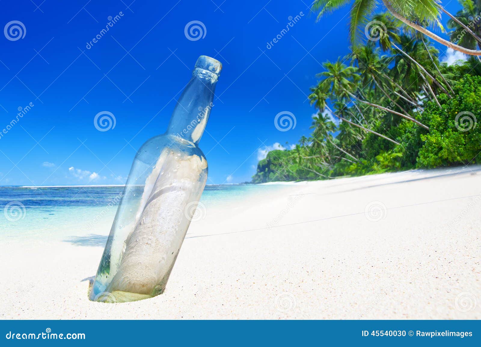 Message in a Bottle on Beach. Stock Photo - Image of destination ...