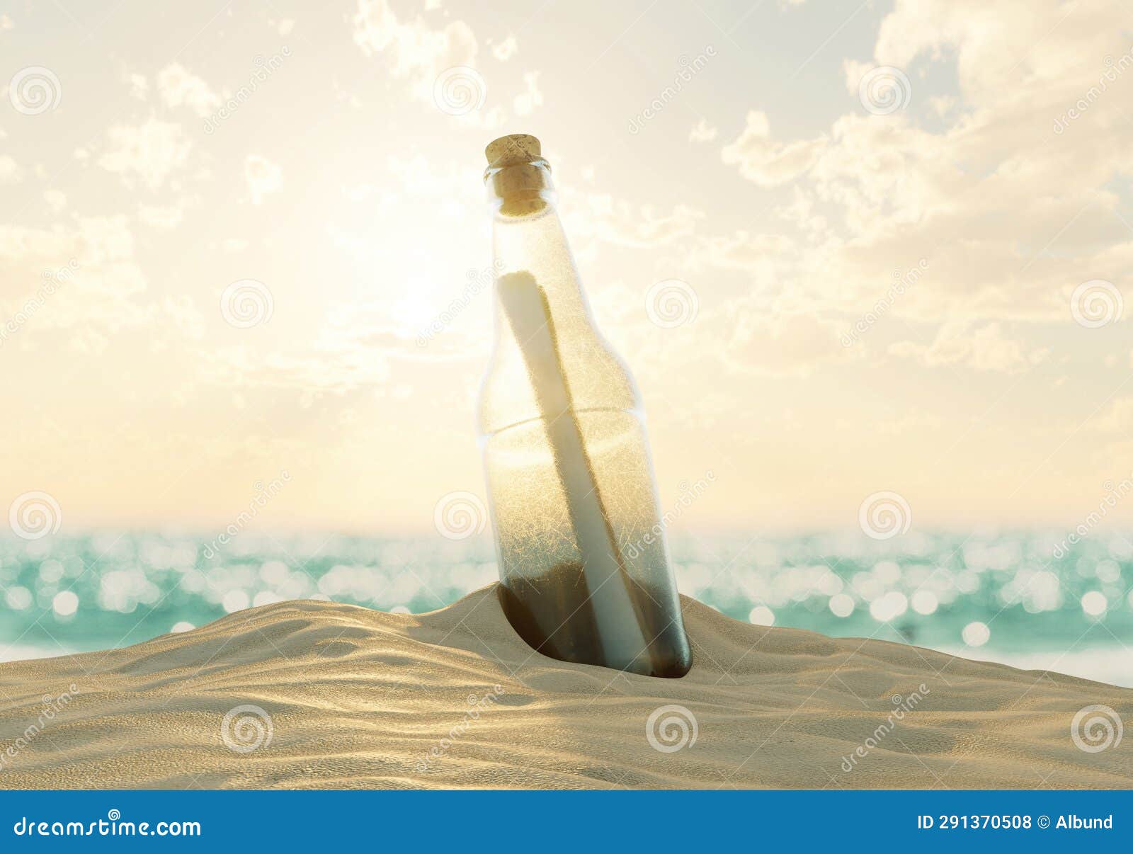 Message in a Bottle on the Beach Stock Illustration - Illustration of ...