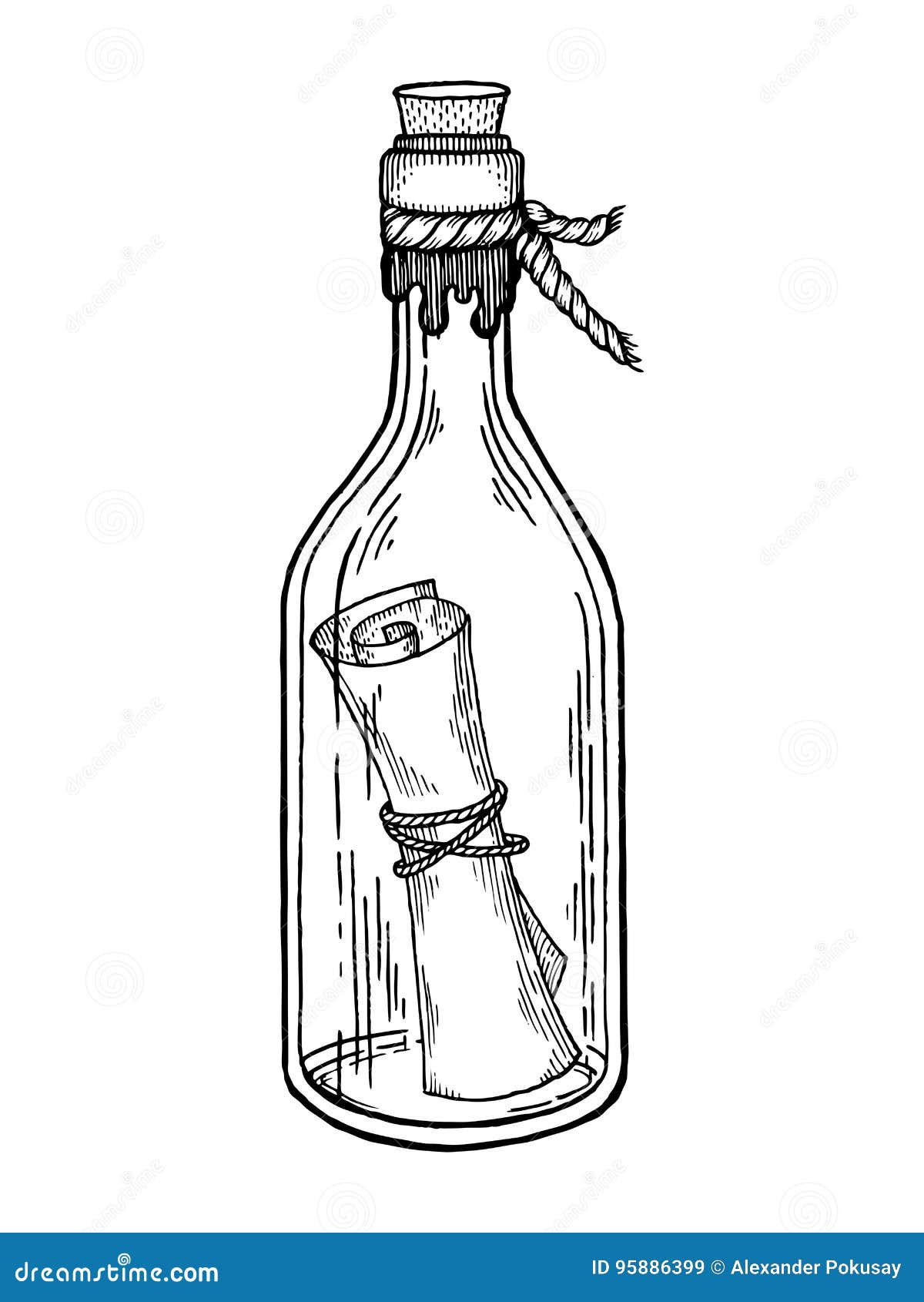 Message in Bottle Engraving Vector Illustration Stock Vector ...
