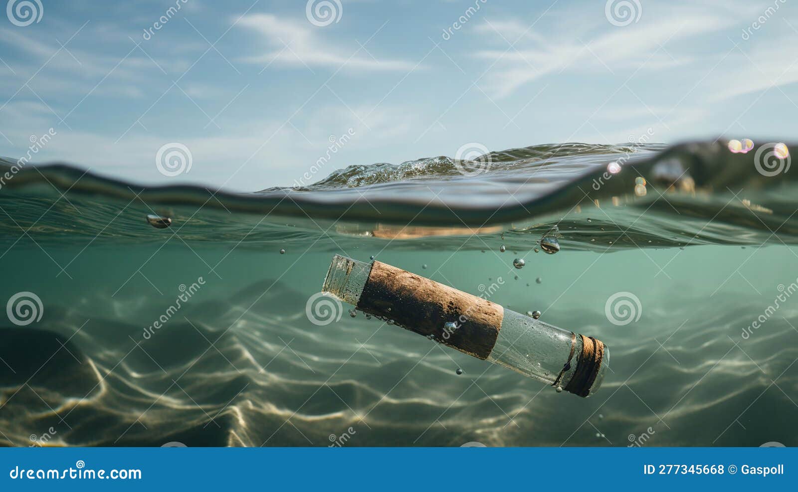 Message in Bottle Floating in the Ocean, Generative Ai Stock ...