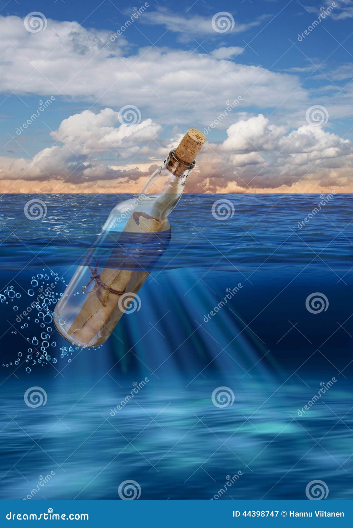 Message in Bottle Floating on Open Sea Stock Image - Image of hope ...