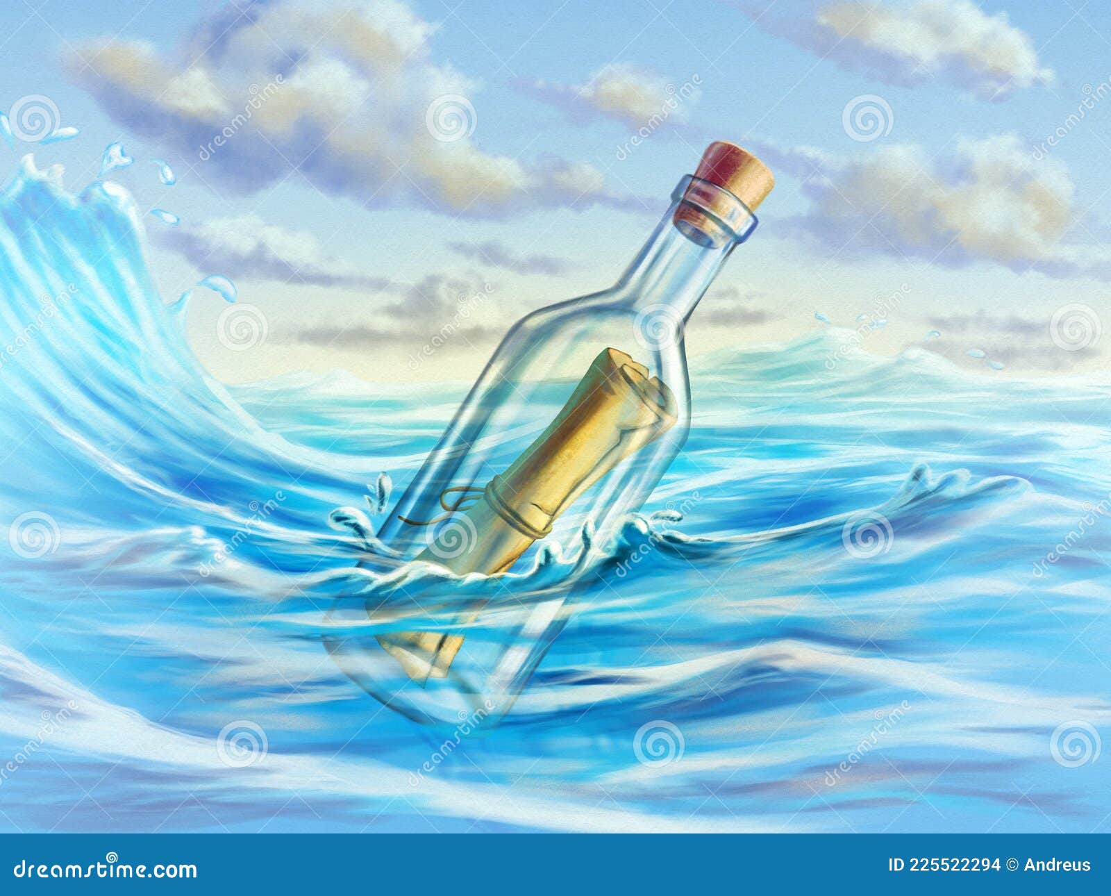 Message in a Bottle Floating in the Sea Stock Illustration ...
