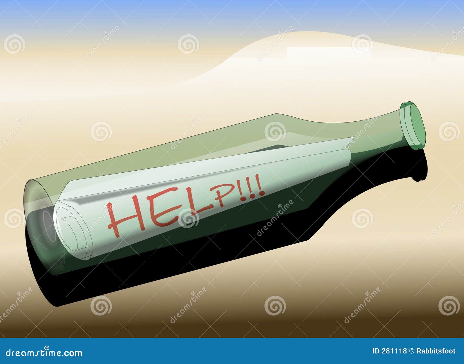 Message in a Bottle - HELP!!! Stock Illustration - Illustration of ...