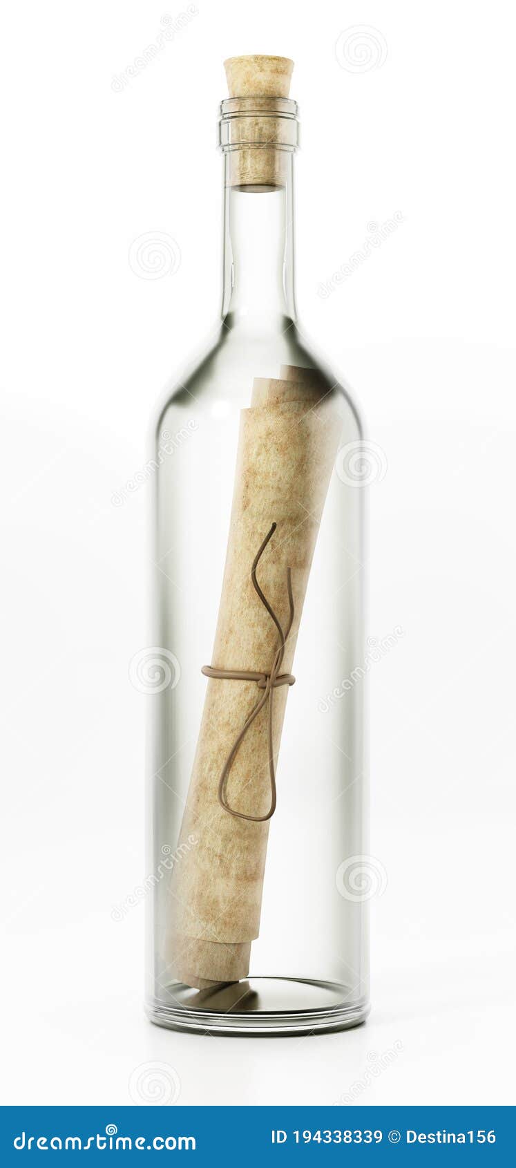 Message in a Bottle Isolated on White Background. 3D Illustration Stock ...