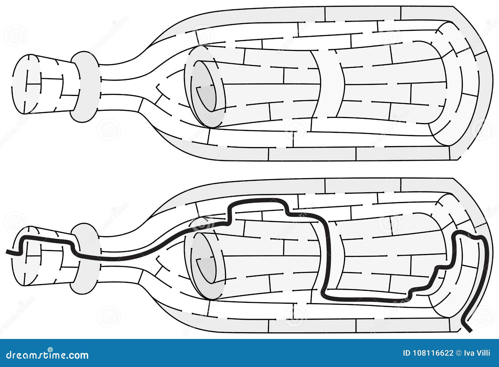 Message in an bottle maze stock vector. Illustration of easy - 108116622