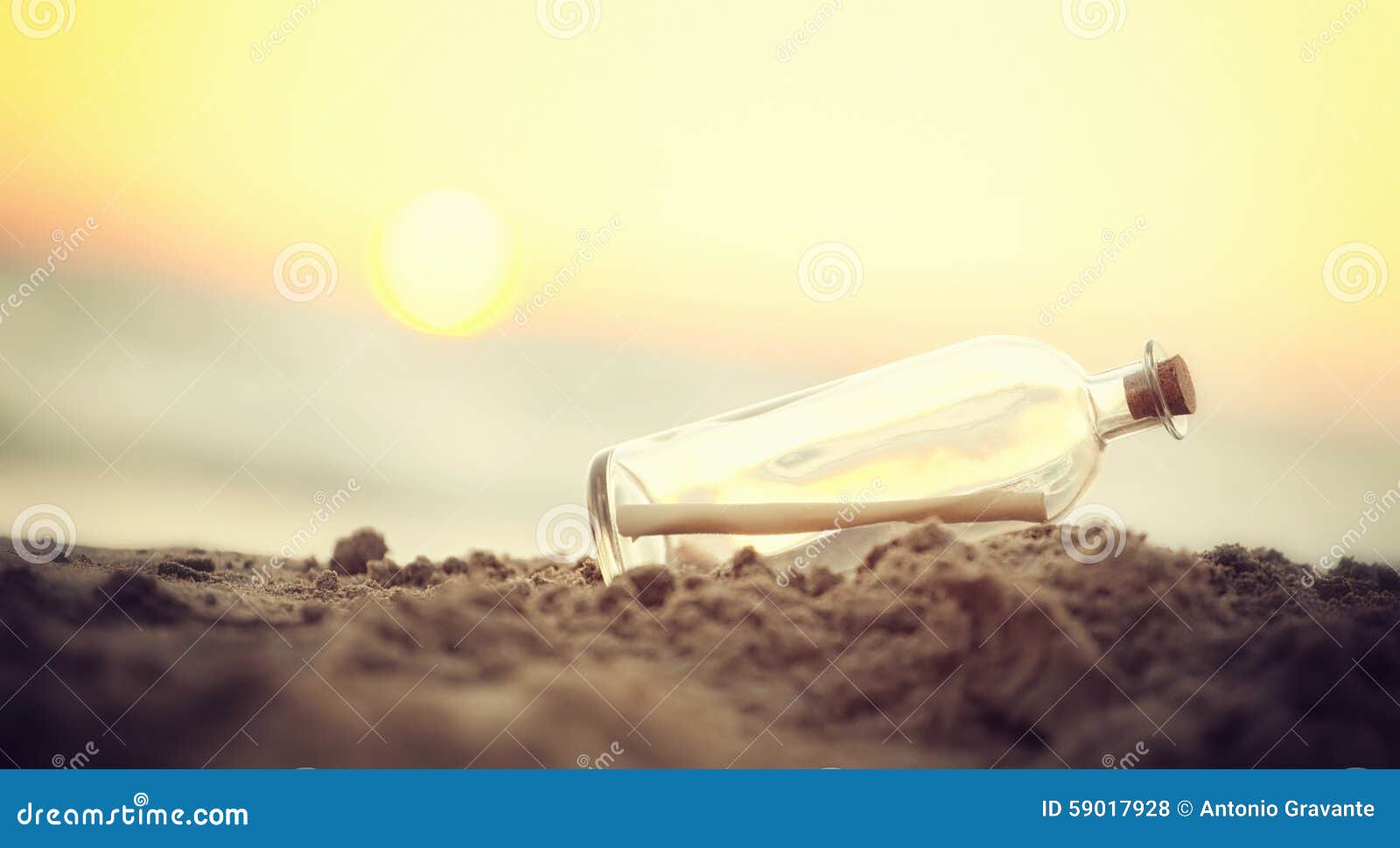 Message in a Bottle on Sea Beach Stock Photo - Image of sunset, note ...