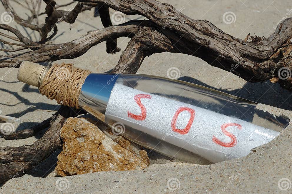 Message in a Bottle with SOS Signal Stock Image - Image of glass ...