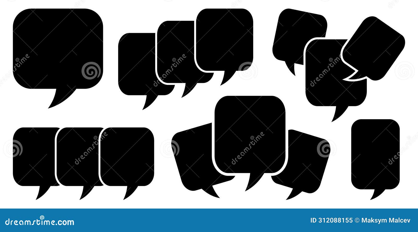 Message Box Icon Set. Speech Bubbles Black Silhouettes Stock Vector ...