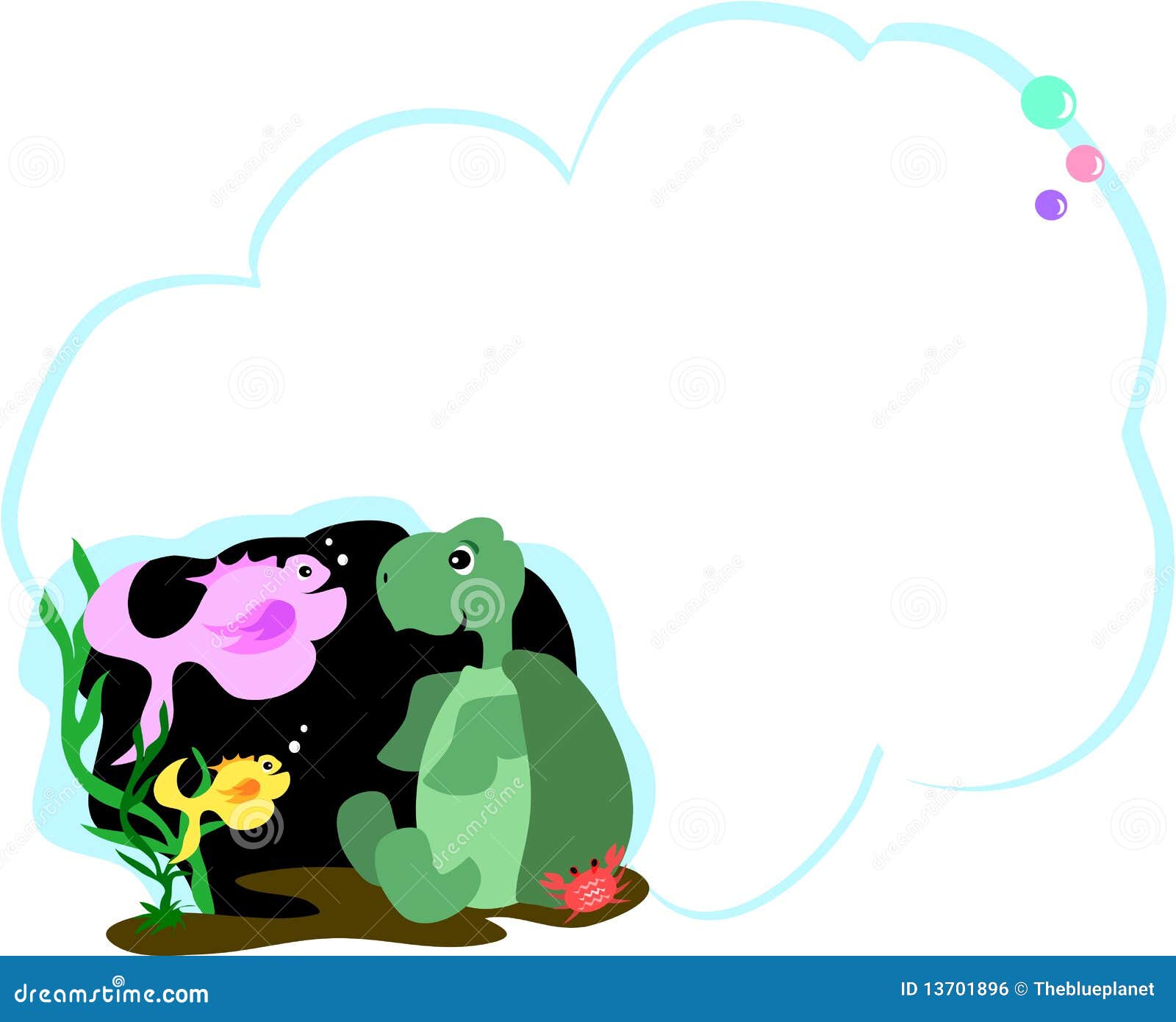 Message Bubble with Green Turtle and Fish Friends Stock Vector ...