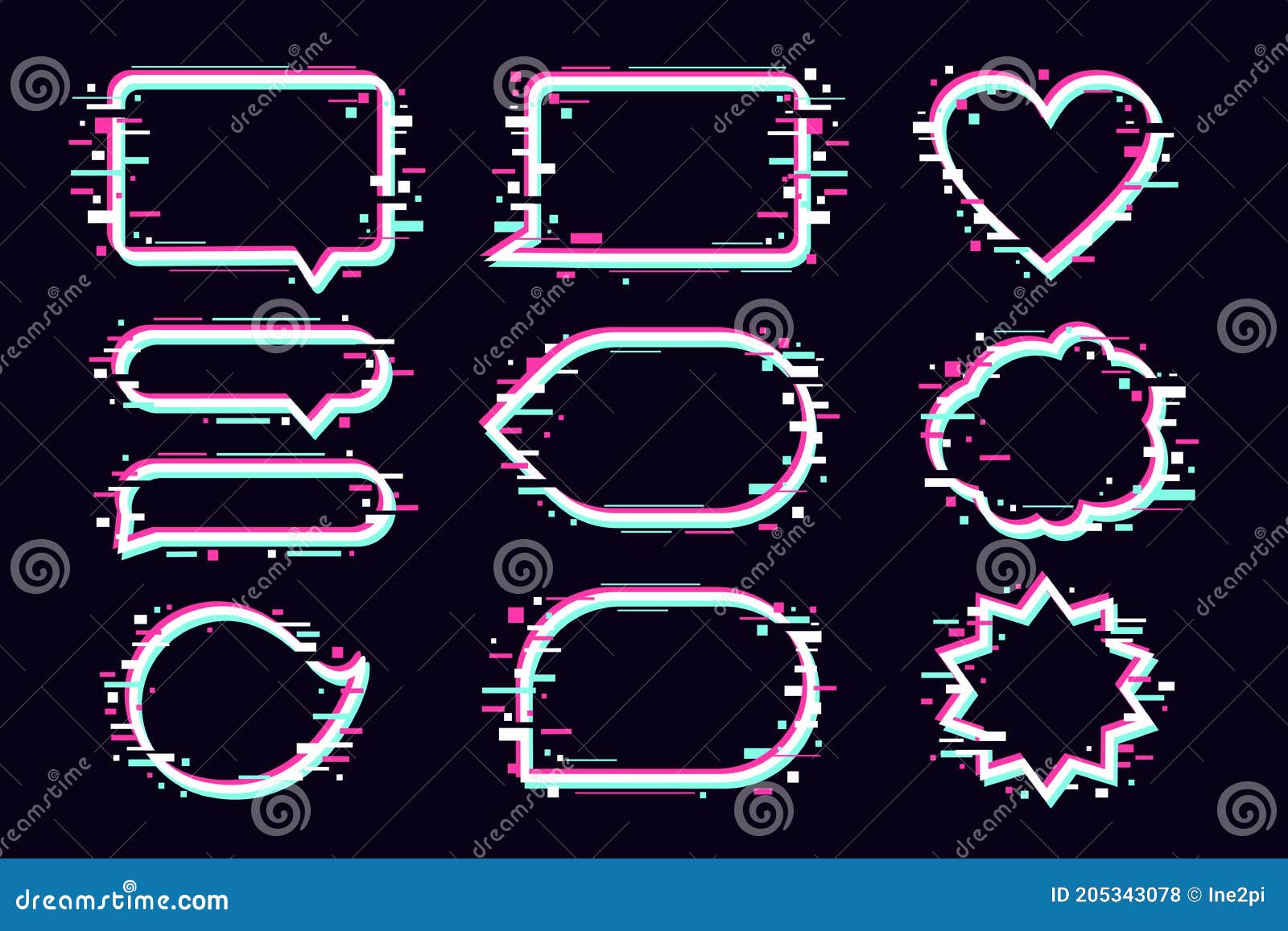 Message Bubbles Set with Glitch Effect. Glitched Banners Collection ...