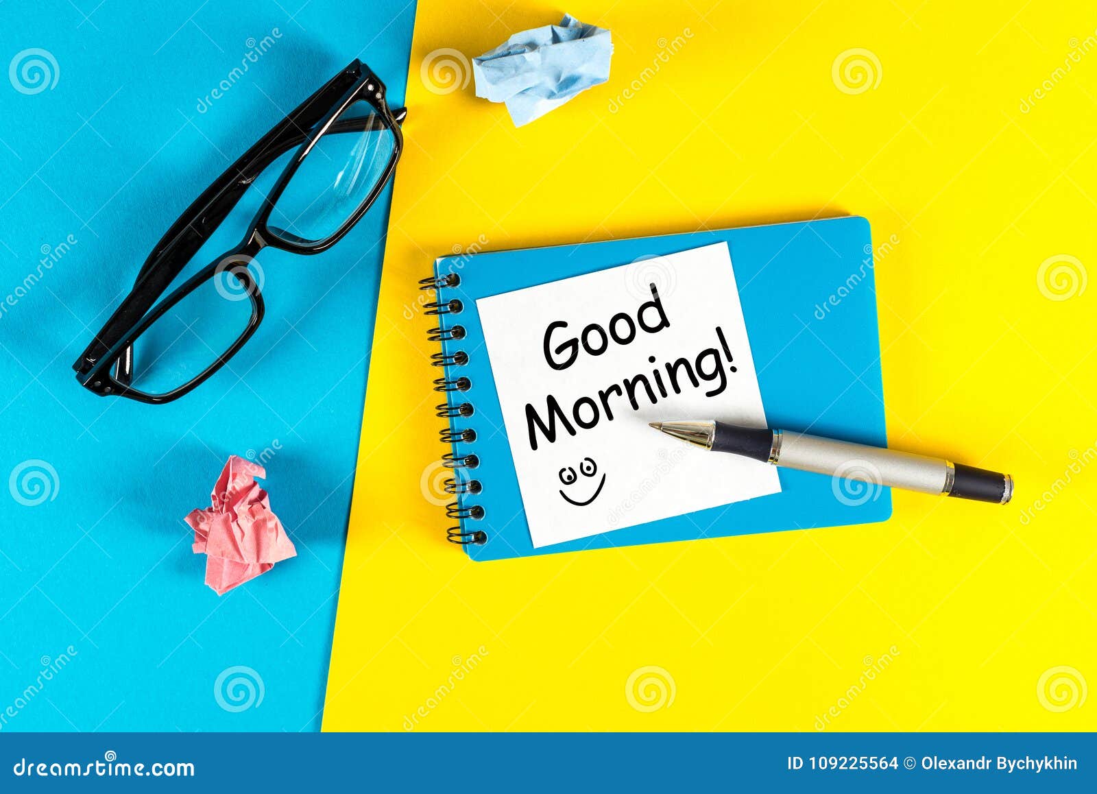 Message GOOD MORNING on Workplace Background Stock Photo - Image of ...