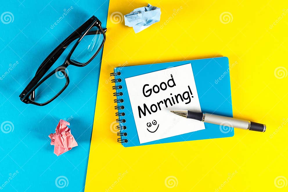 Message GOOD MORNING on Workplace Background Stock Photo - Image of ...
