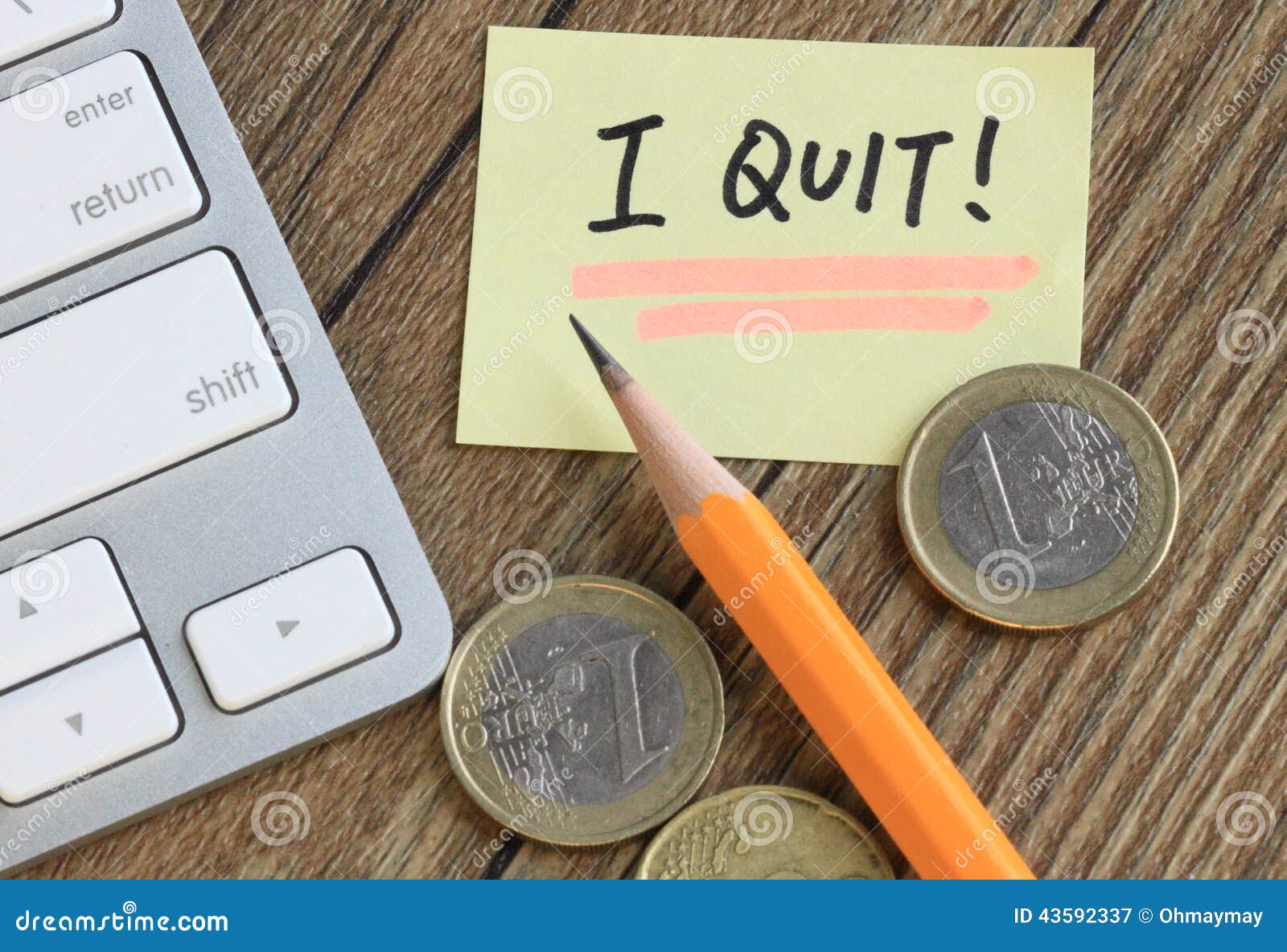 Message of I quit stock image. Image of money, resign - 43592337