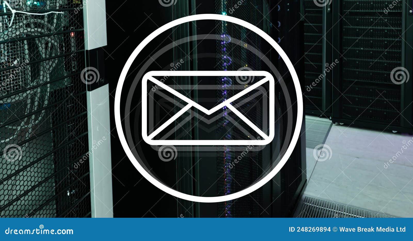 Message Icon and Data Processing Against Computer Server Room Stock ...
