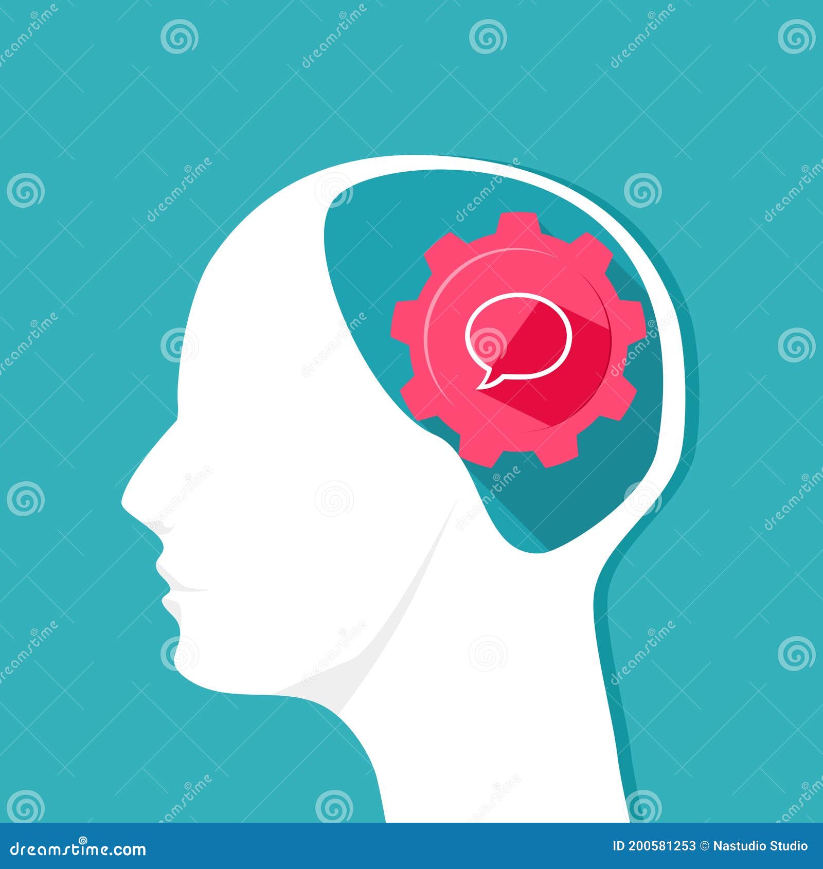 Message Icon in the Human Head. Thinking Words in the Brain Stock ...