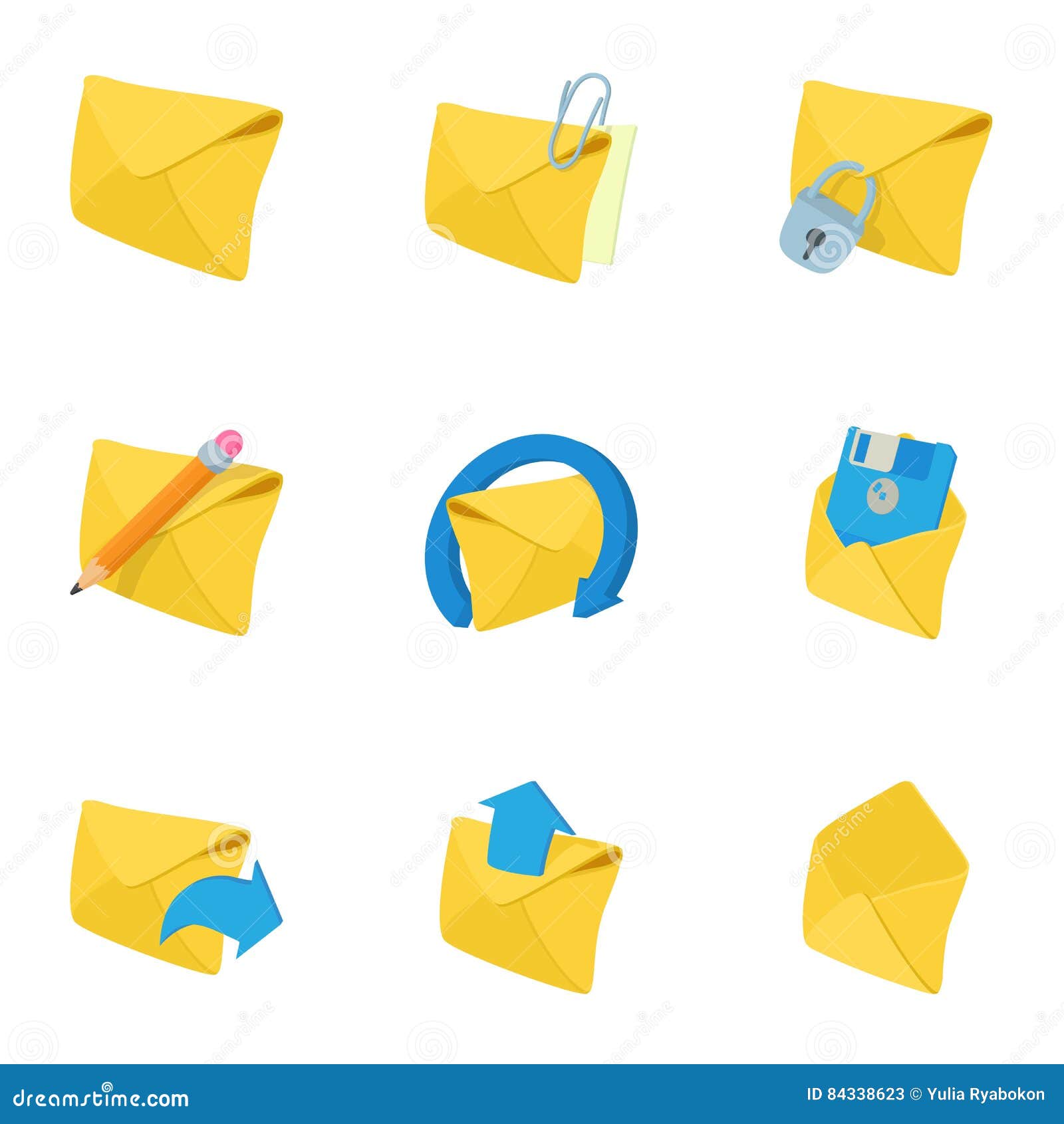 Message Icons Set, Cartoon Style Stock Vector - Illustration of post ...